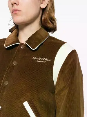 Sporty & Rich Embroidered Corduroy Bomber Jacket - Brown