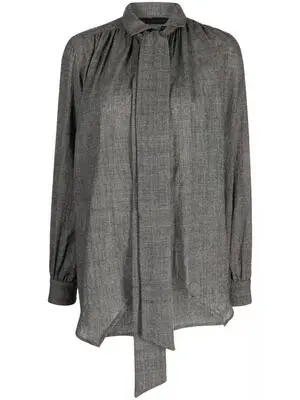FORME D'EXPRESSION Plaid Pussy-bow Blouse