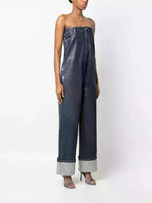 Alexander Wang Strapless Wide Leg Denim Jumpsuit