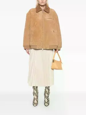 JNBY Pleated A-line Faux Leather Skirt