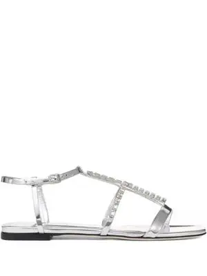 JIMMY CHOO Gwyn Flat Sandals With Crystal Embellishments - Silver