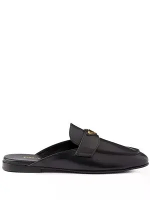 Prada Leather Slipper Mules With Enamelled Triangle Logo - Black