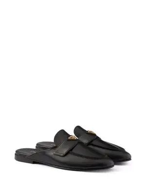 Prada Leather Slipper Mules With Enamelled Triangle Logo - Black