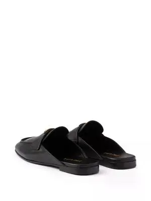 Prada Leather Slipper Mules With Enamelled Triangle Logo - Black