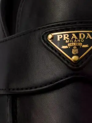 Prada Leather Slipper Mules With Enamelled Triangle Logo - Black