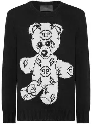 Philipp Plein Teddy Bear Motif Crew Neck Sweater - Black