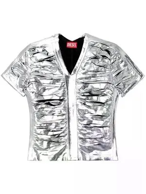 DIESEL® V-neck Ruched T-shirt - Silver
