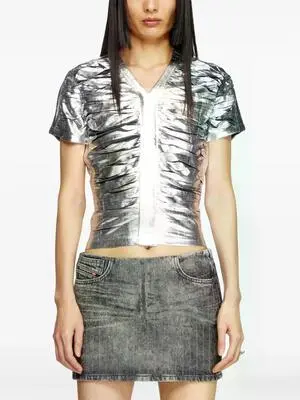 DIESEL® V-neck Ruched T-shirt - Silver
