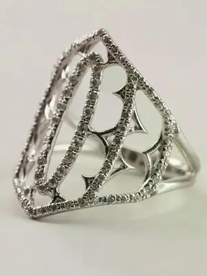 LOREE RODKIN 18kt White Gold Grey Diamond Pavé Shield Ring