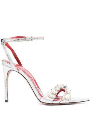 HARDOT 100mm Embellished Booty Sandals - Silver