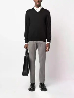 BOSS V-neck Virgin Wool Jumper With Embroidered Logo - Black
