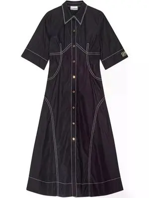 GANNI Contrasting Shirtdress - Black