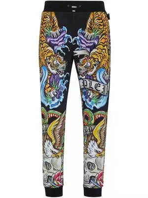 Philipp Plein Tattoo-print Drawstring Track Pants - Black