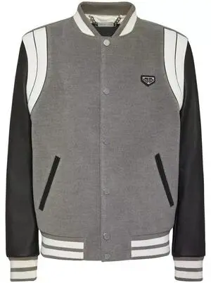 Philipp Plein Leather Sleeves Bomber Jacket