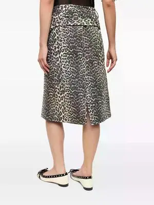 GANNI Leopard-print Belted Midi Skirt