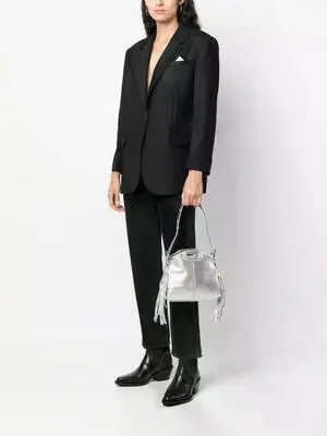 Maje Miss M Metallic Leather Mini Bag With Fringes - Silver