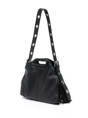 Maje Miss M Leather Shoulder Bag With Fringes - Black