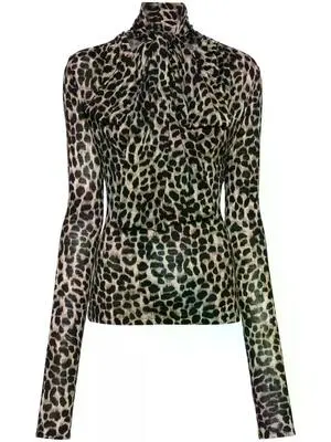 Blumarine Animal Print Draped Blouse - Brown