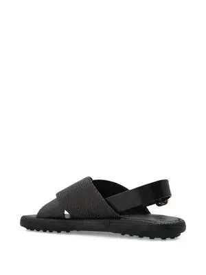 TOD'S Round-toe Leather Flat Sandals - Black