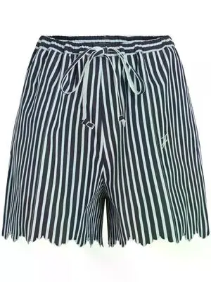 PATOU Striped Drawstring Shorts With Scallop Hem - Blue