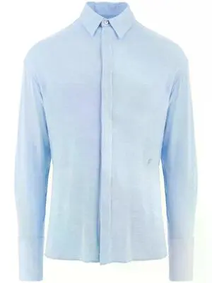 FERRAGAMO Logo-embroidery Stretch-jersey Shirt - Blue