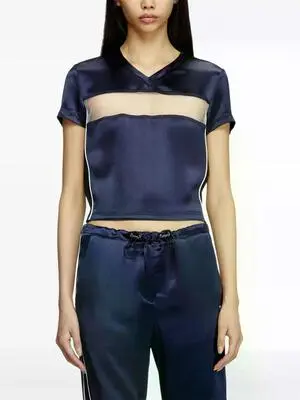 DIESEL® T-race" Cropped V-neck T-shirt With Tulle Inserts