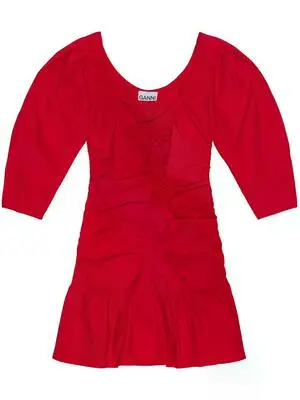 GANNI Gathered Poplin Mini Dress - Red