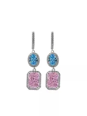 JUWELINA PARIS Sterling Marlene Earrings With Asscher And Oval Cut Gemstones - Silver
