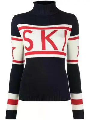 Perfect Moment Intarsia Knit Roll Neck Jumper - Blue