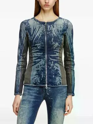 DIESEL® Abstract Print Long Sleeve Zip Up Top