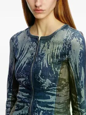 DIESEL® Abstract Print Long Sleeve Zip Up Top