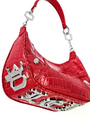 Philipp Plein Ruby Calf Leather Gothic Shoulder Bag - Red