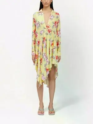 Palm Angels Asymmetrical Floral Shirtdress