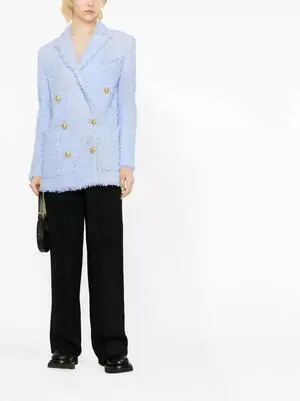 Balmain Oversized Double-breasted Tweed Blazer - Blue