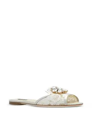 Dolce & Gabbana Bianca Rainbow Lace Brooch-detail Sandals - Grey