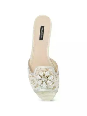 Dolce & Gabbana Bianca Rainbow Lace Brooch-detail Sandals - Grey