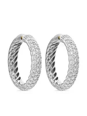 David Yurman Sterling Mercer Diamond Hoop Earrings - Silver