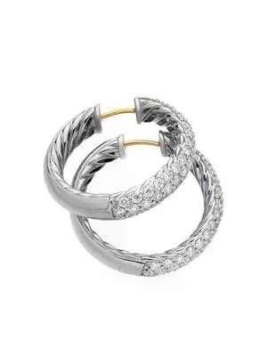 David Yurman Sterling Mercer Diamond Hoop Earrings