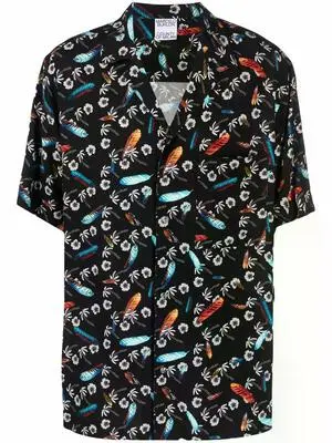 COUNTY OF MILAN Floral-print Short-sleeve Shirt - Black