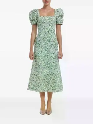POST MERIDIEM Godet-gilhoutte Square-neck Midi Dress - Green