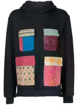 Alchemist Patchwork Cotton Hoodie - Black