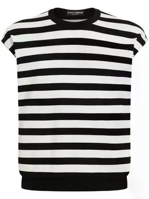 Dolce & Gabbana Striped Sleeveless Crew Neck Top - Black