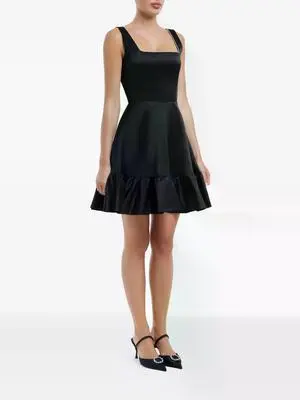 POST MERIDIEM Sleeveless Mini Dress With Rhinestone Embellishment And Ruffled Hem - Black