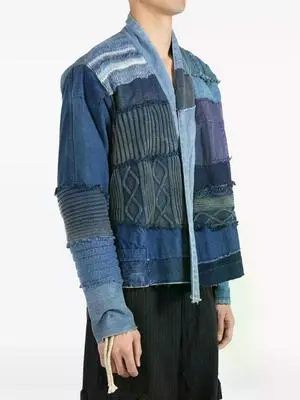 GREG LAUREN Mixed Patchwork Cropped Jacket