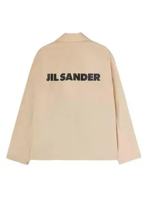 JIL SANDER Cotton Poplin Logo Print Jacket - Neutrals