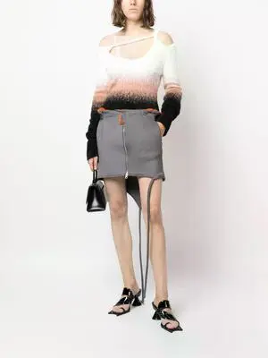 Ottolinger Asymmetric Hem Zip-up Miniskirt In Slate And Pumpkin Orange - Grey