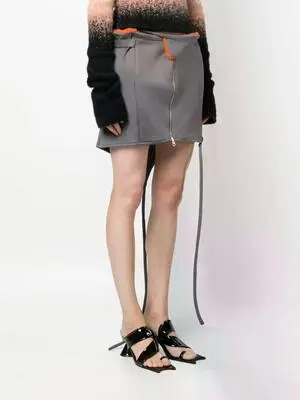 Ottolinger Asymmetric Hem Zip-up Miniskirt In Slate And Pumpkin Orange