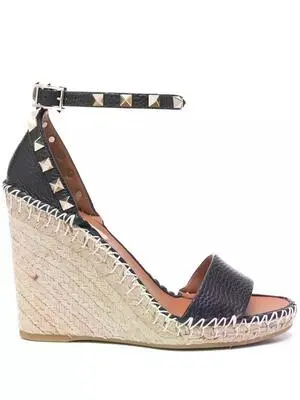 Valentino Garavani 105mm Double Rockstud Wedge Sandals - Black