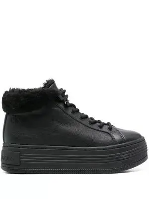 Calvin Klein Leather Lace-up Flatform Sneakers - Black