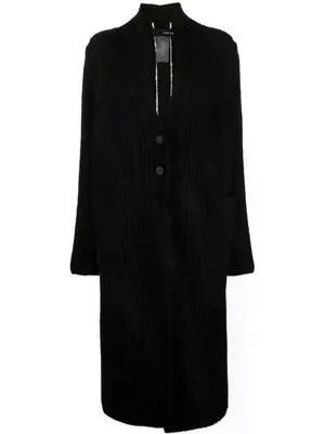 Isabel Benenato Alpaca-wool Blend Ribbed Knit Coat - Black